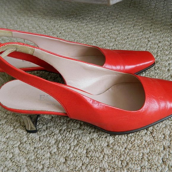 Escada | Shoes | Escada Red Leather Classic Sling Back Pumps Us 7 ...